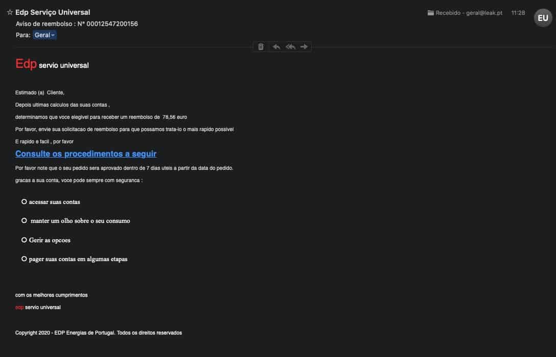 Alerta: esquema perigoso ataca em nome da EDP! Tenha cuidado | Leak