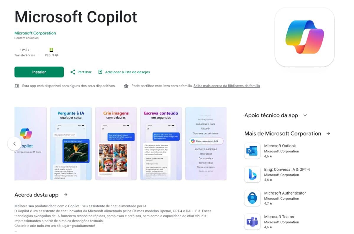Microsoft: Copilot para Android já está disponível na Play Store | Leak