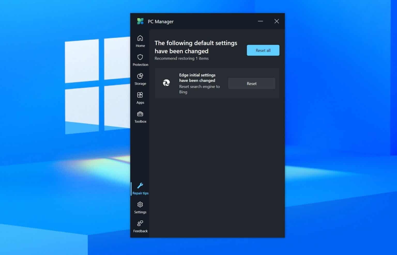 Microsoft PC Manager acha que mudar para o Bing é reparar o PC | Leak